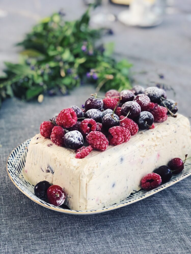 Dark Chocolate Cherry Raspberry Almond Semifreddo | The Village Cooks