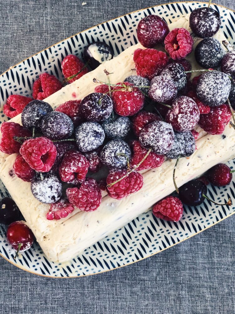 Dark Chocolate Cherry Raspberry Almond Semifreddo | The Village Cooks